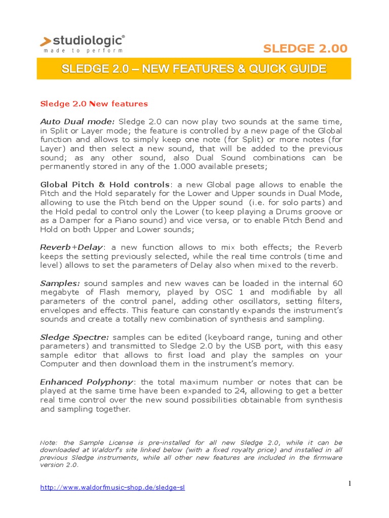 Sledge 2.0 Manual Addendum - Quick Guide - EN | PDF | Synthesizer ...