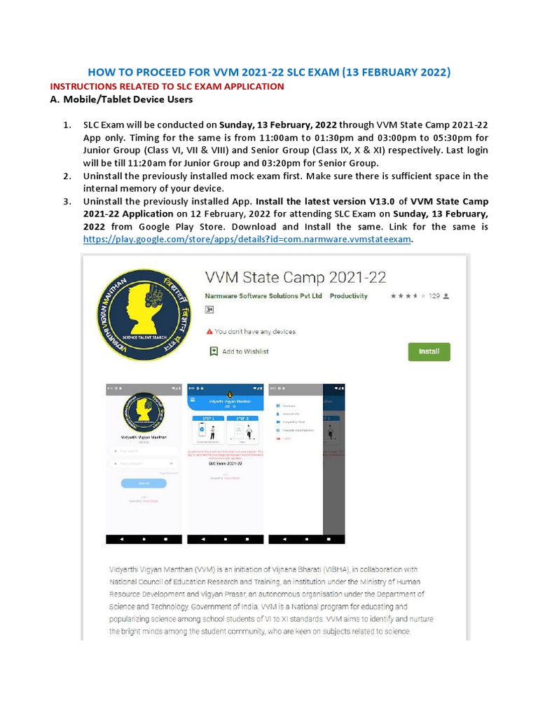 SLC Exam (Mobile Device) - How To Proceed | PDF | Mobile App | Google Play