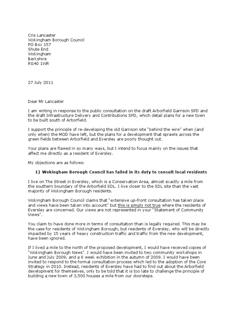 Arbor Field SDL Objection Letter | PDF | Traffic | Road