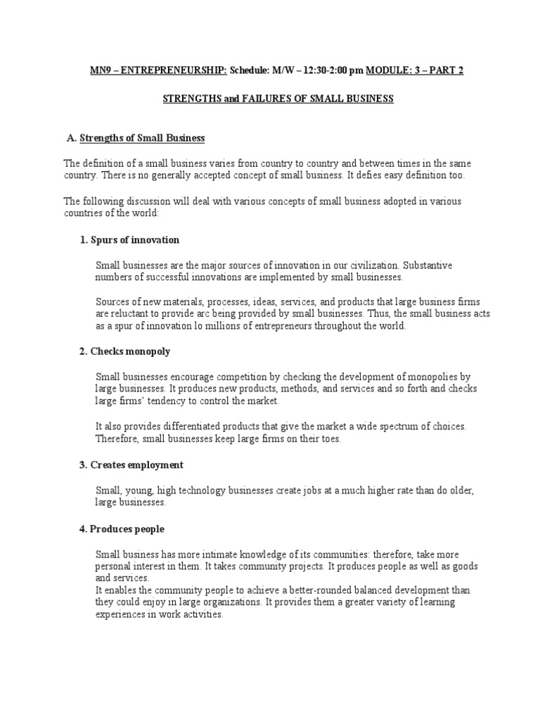 MODULE 3 - Part - 2 - STRENGTH and FAILURES of SMALL BUSINESS | PDF | Entrepreneurship | Innovation