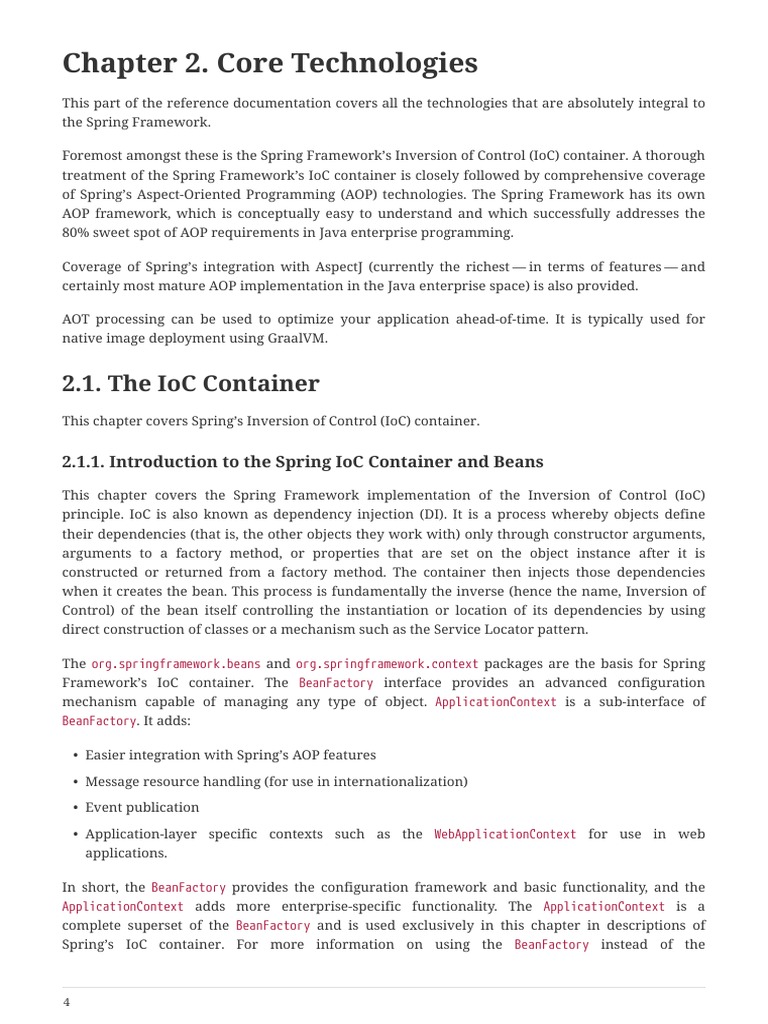 Spring-Framework - Optimize - Chapter 2. Core Technologies | PDF Spring-Framework - Optimize - Chapter 2. Core Technologies | PDF