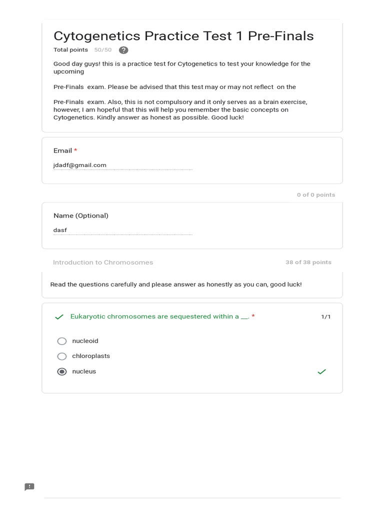Cytogenetics Practice Test 1 Pre-Finals2 | PDF | Chromosome | Karyotype