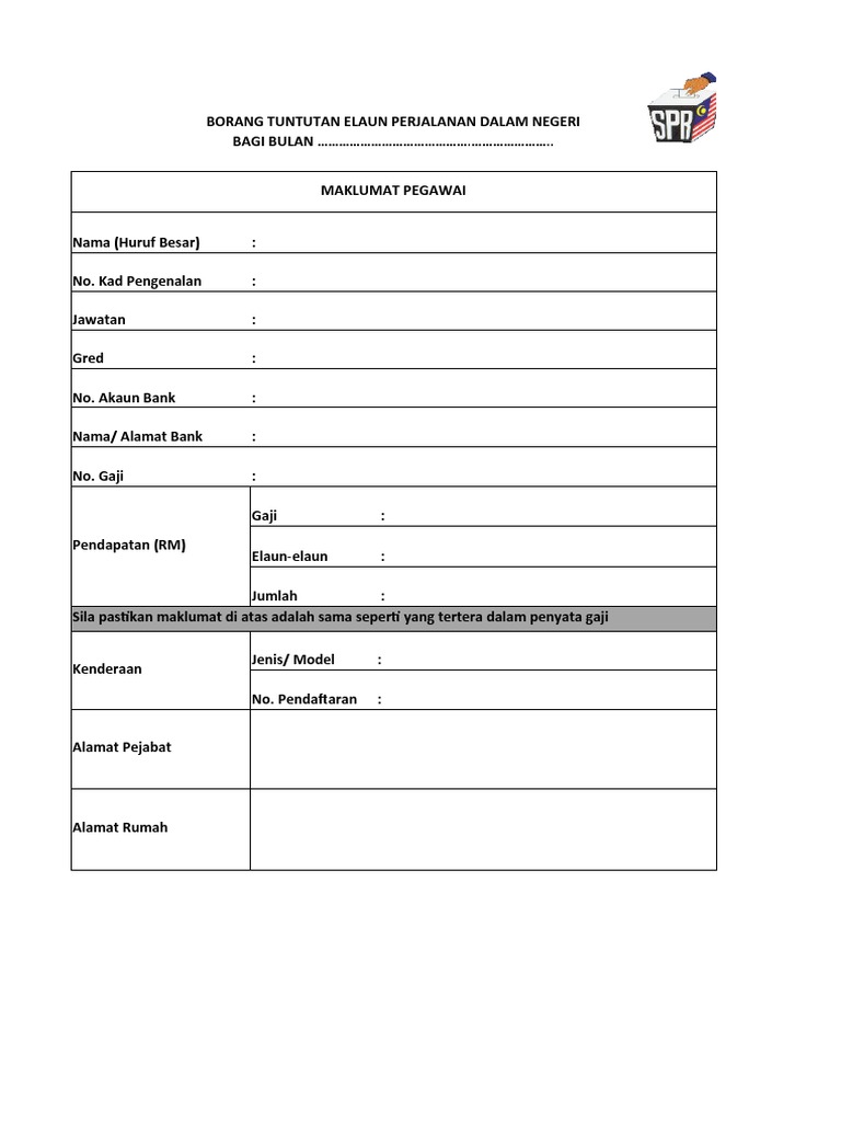 Borang Tuntutan Elaun Perjalanan | PDF