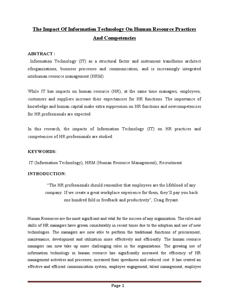 The Impact of Information Technology On Human Resource Practices and ...