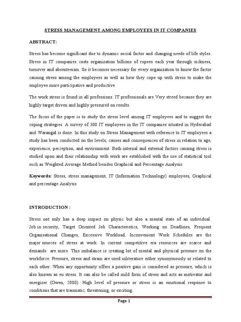 Stress Management Among Employees in It Companies | PDF | Stress ...