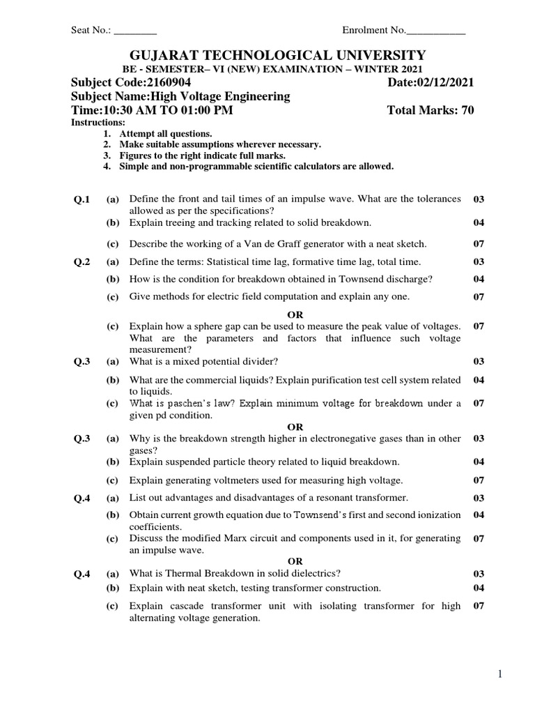 Gujarat Technological University | PDF | Electrical Engineering | Electricity