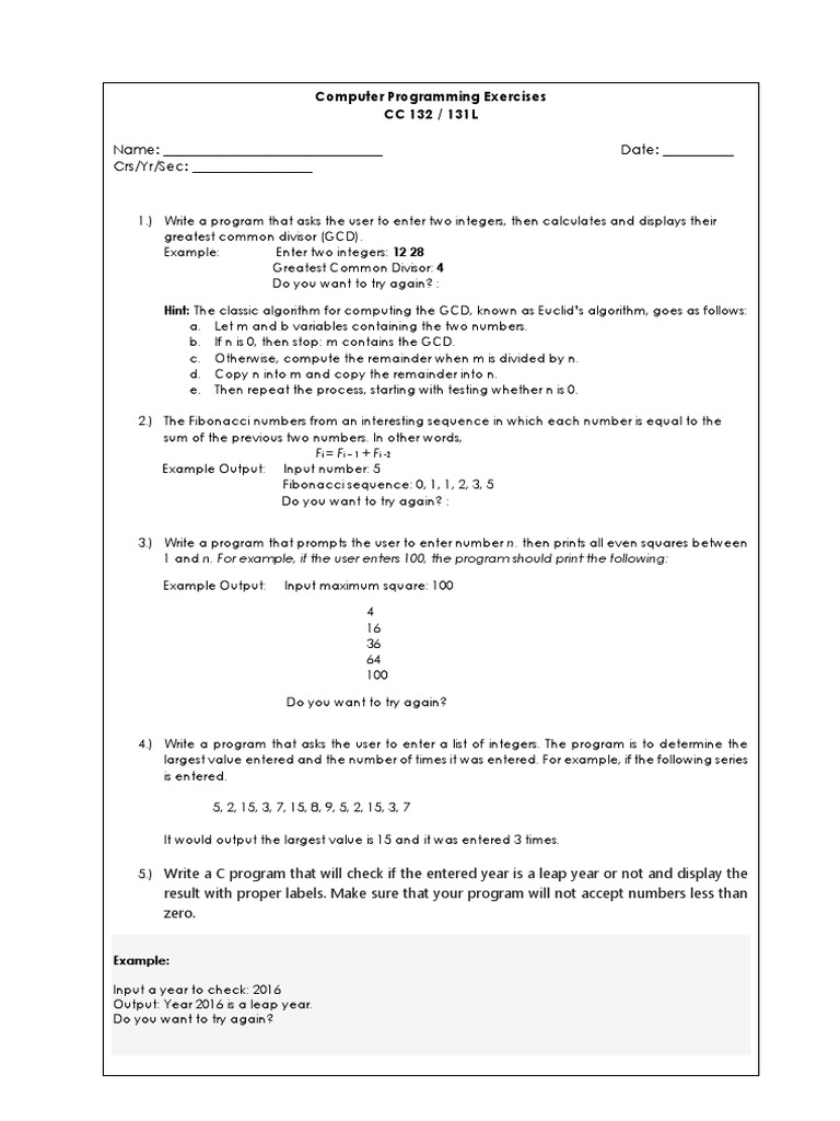 Loop Exercises | PDF | Mathematical Logic | Algorithms And Data Structures Loop Exercises | PDF | Mathematical Logic | Algorithms And Data Structures