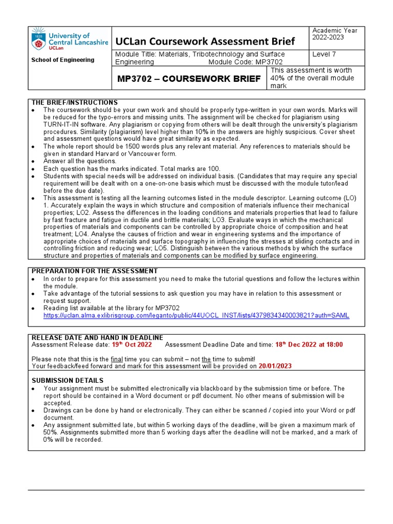 MP3702 Coursework Assessment Brief 2022-2023 - APN | PDF