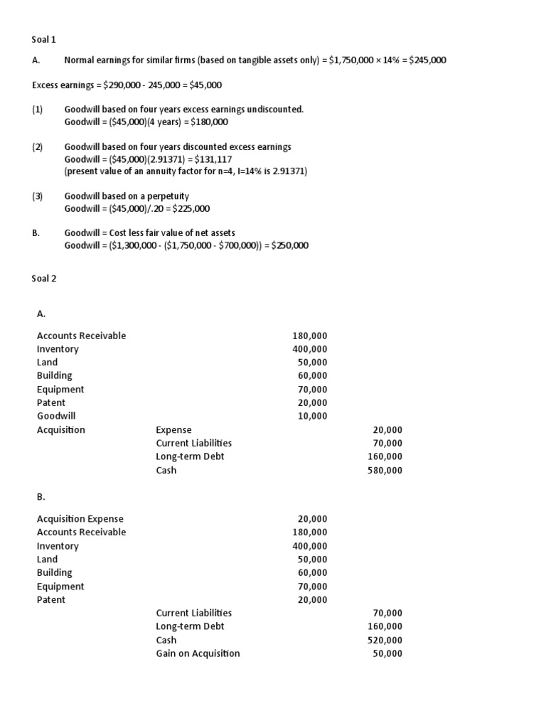 Kunci Jawaban Soal Latihan Pertemuan 6 | PDF | Book Value | Goodwill (Accounting)