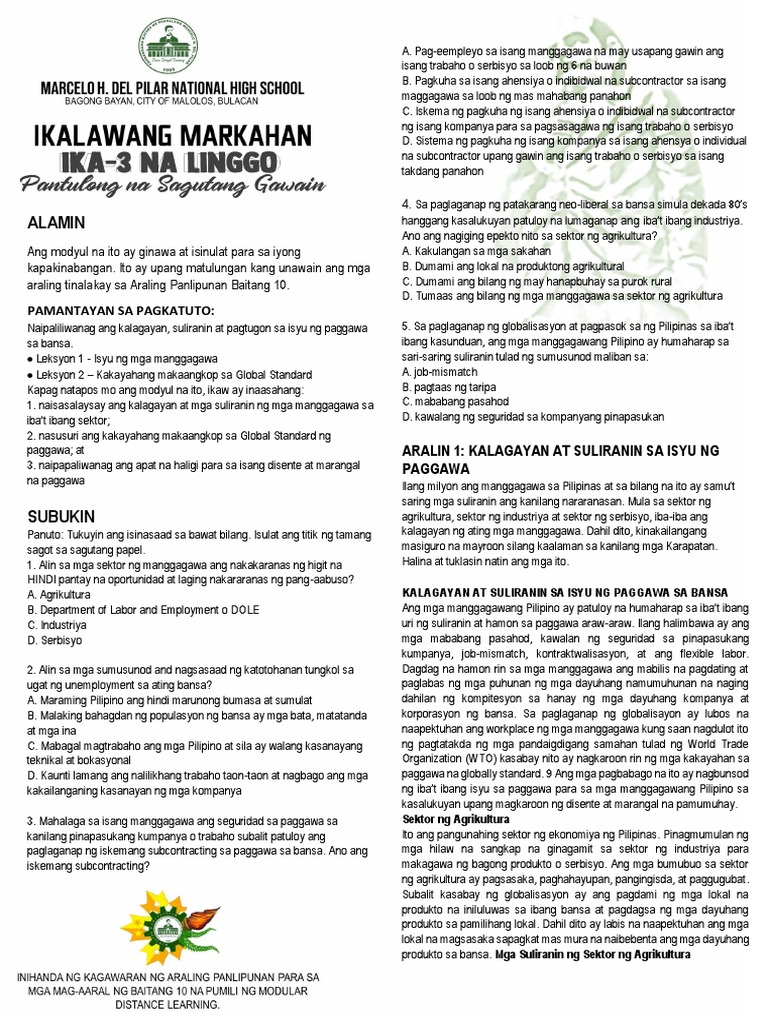 ARALING PANLIPUNAN 10 IKALAWANG MARKAHAN Modyul 3 | PDF