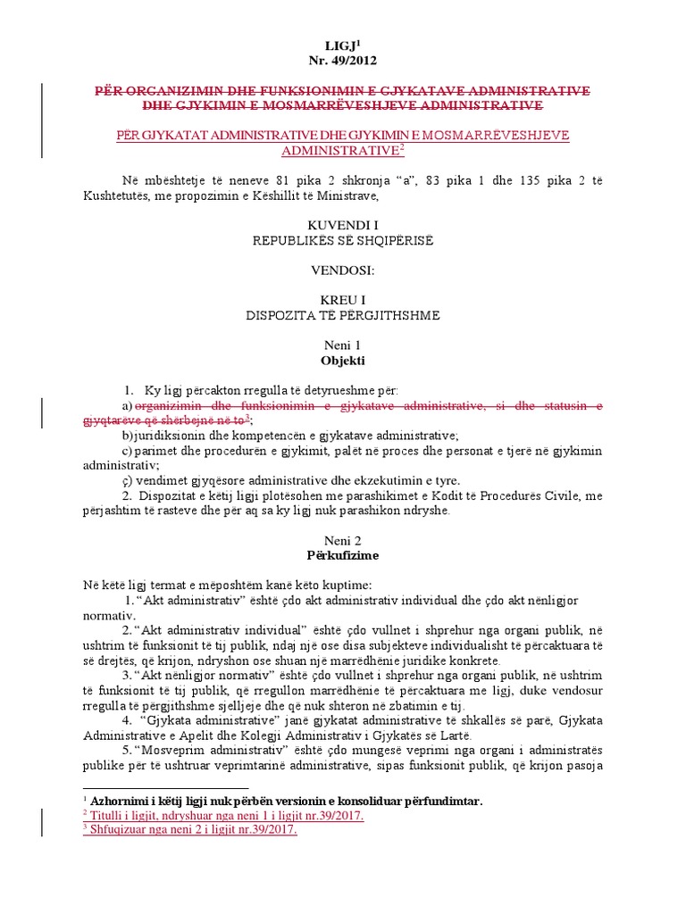 Ligj 49 - 2012 Per Gjykatatat Administrativ Perditesuar | PDF