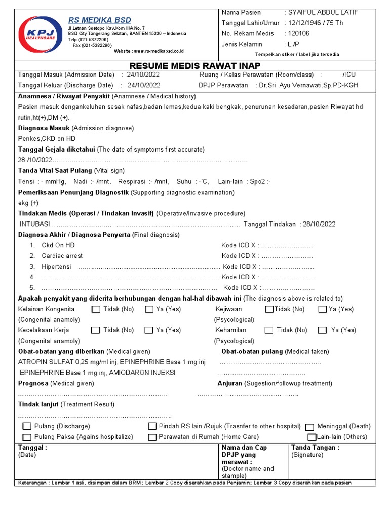 Resume Medis Rawat INAP (AutoRecovered) | PDF