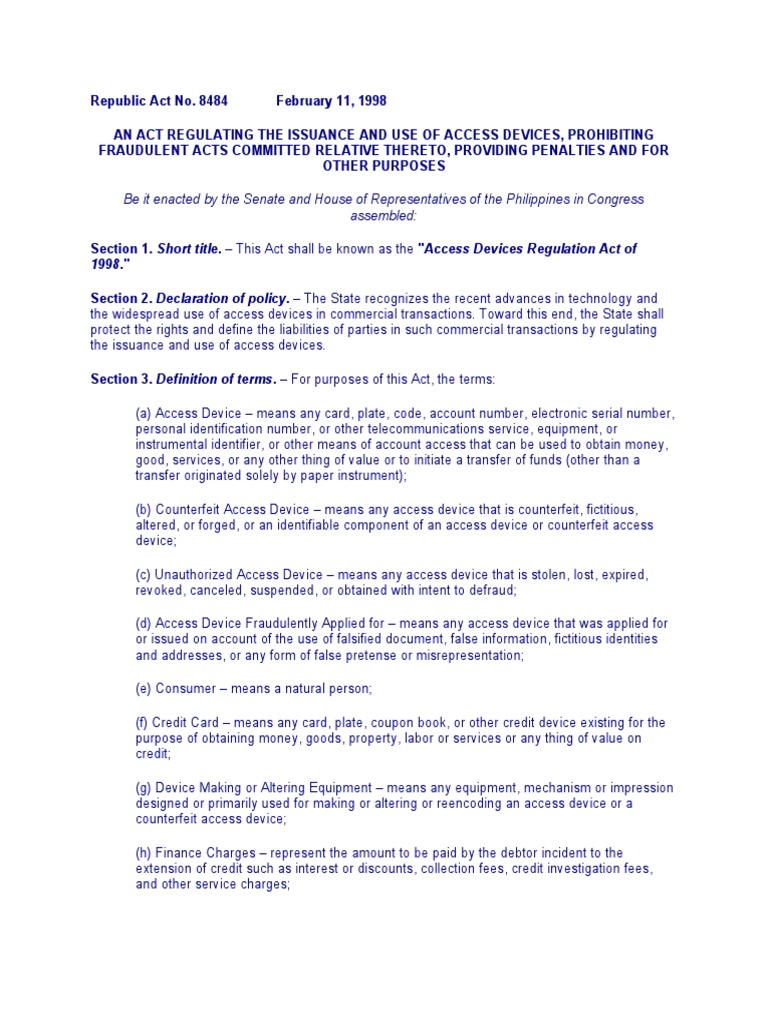 RA 8484 Regulates Credit Card Issuance and Use | PDF | Credit Card | Fee