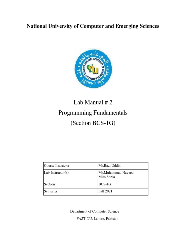 PF Lab 2 Manual CS | PDF PF Lab 2 Manual CS | PDF