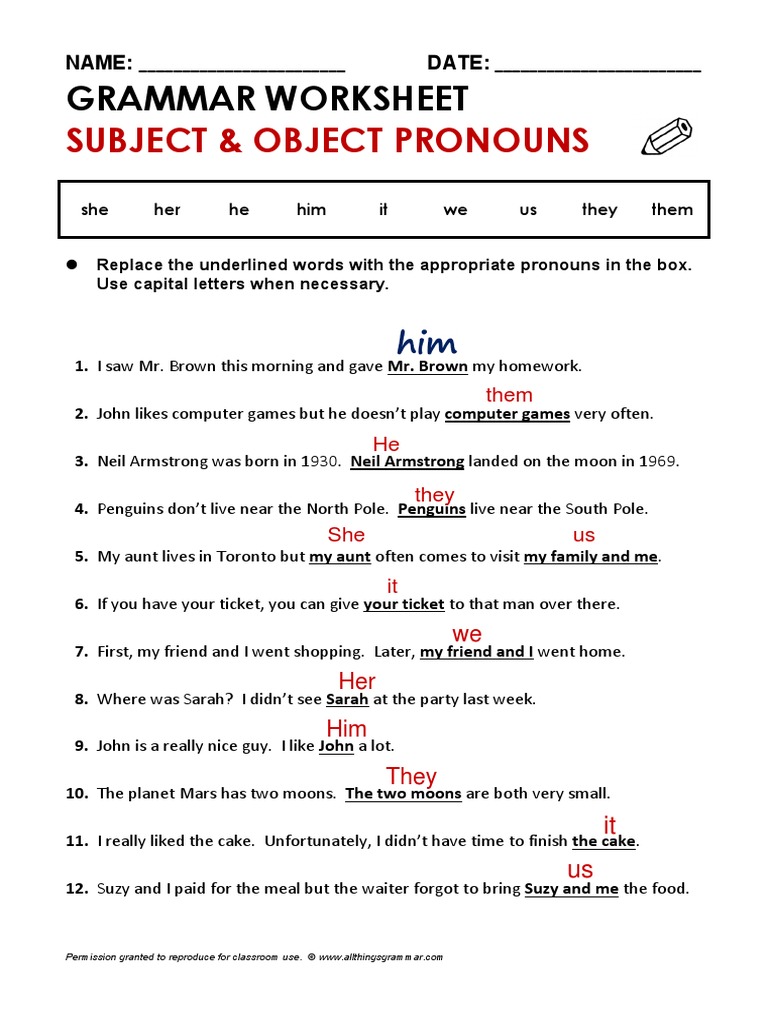 Practice Object Pronouns | PDF | Language Arts & Discipline