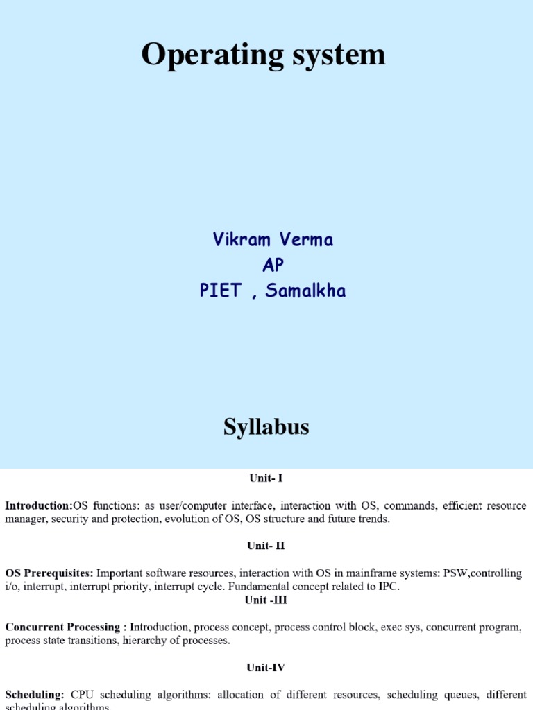 Operating System: Vikram Verma AP PIET, Samalkha | PDF | Computer Programming | Information ...