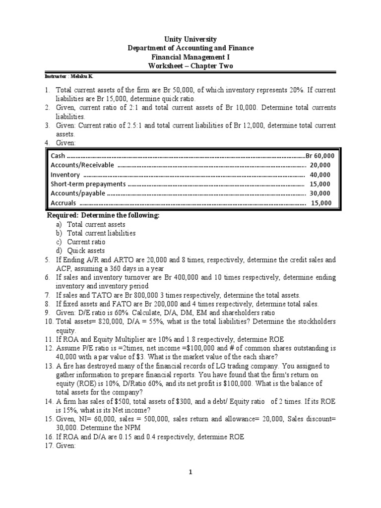 Worsheet For Chapter Two | PDF