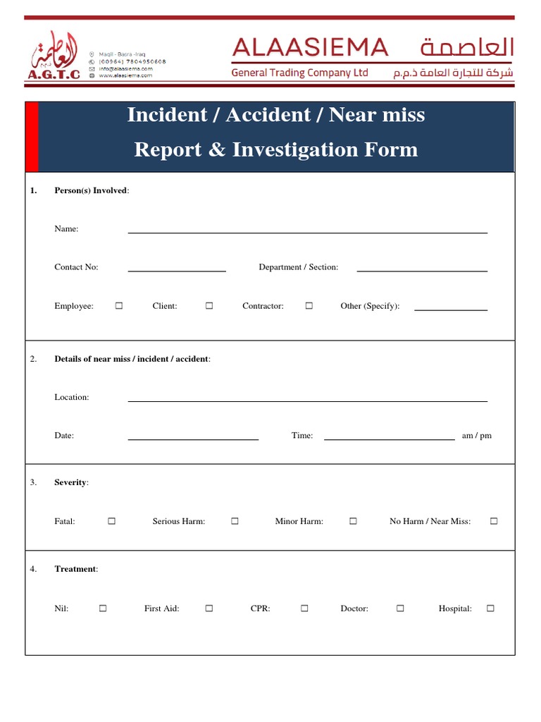 6 - Tamplate For Incident - Accident - Near Miss Report | PDF ...