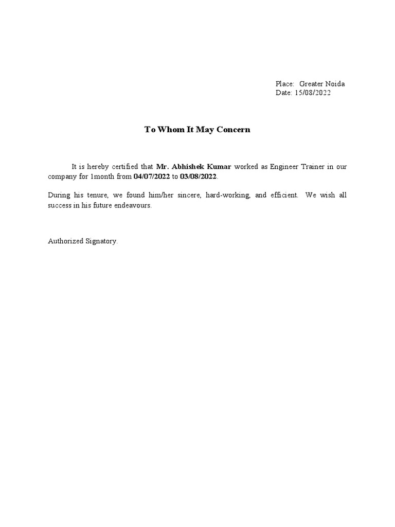 Experience Letter Format 1 | PDF | Business | Technology & Engineering