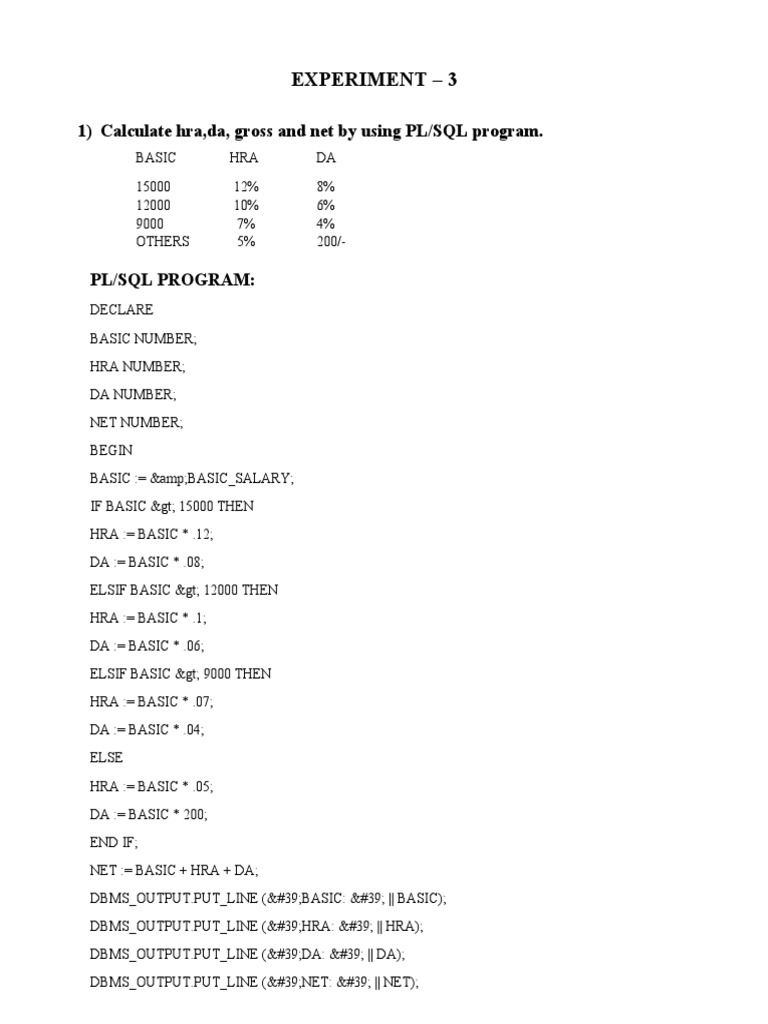 Experiment 3 Dbms Pdf Pl Sql Databases