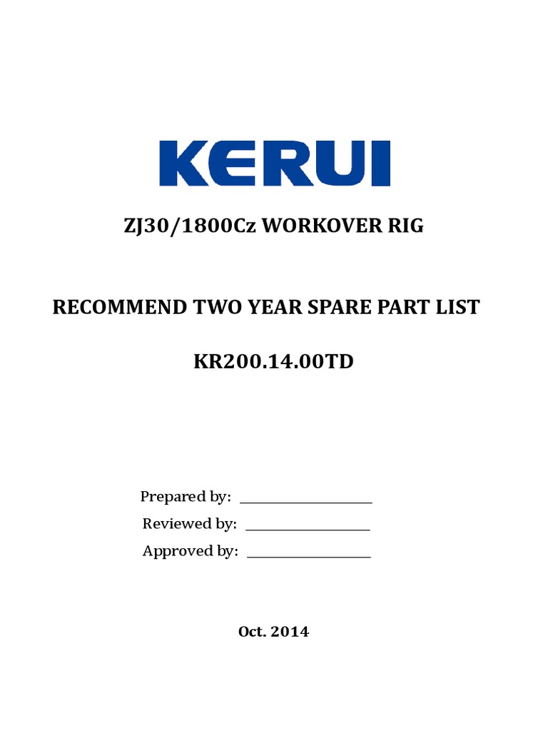 Recommended Two-Year's Spare Parts List | PDF | Oil Well | Machines