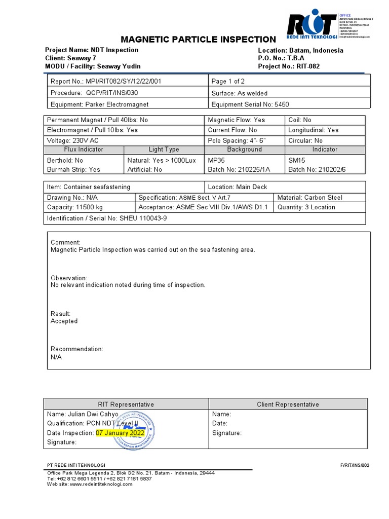 MPI Container1 Sea Fastening | PDF | Nondestructive Testing | Physical ...