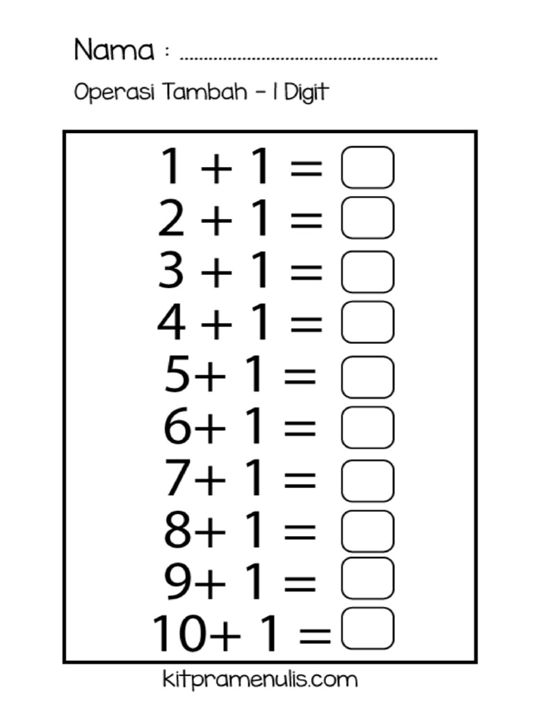 Operasi Tambah 1 Digit | PDF