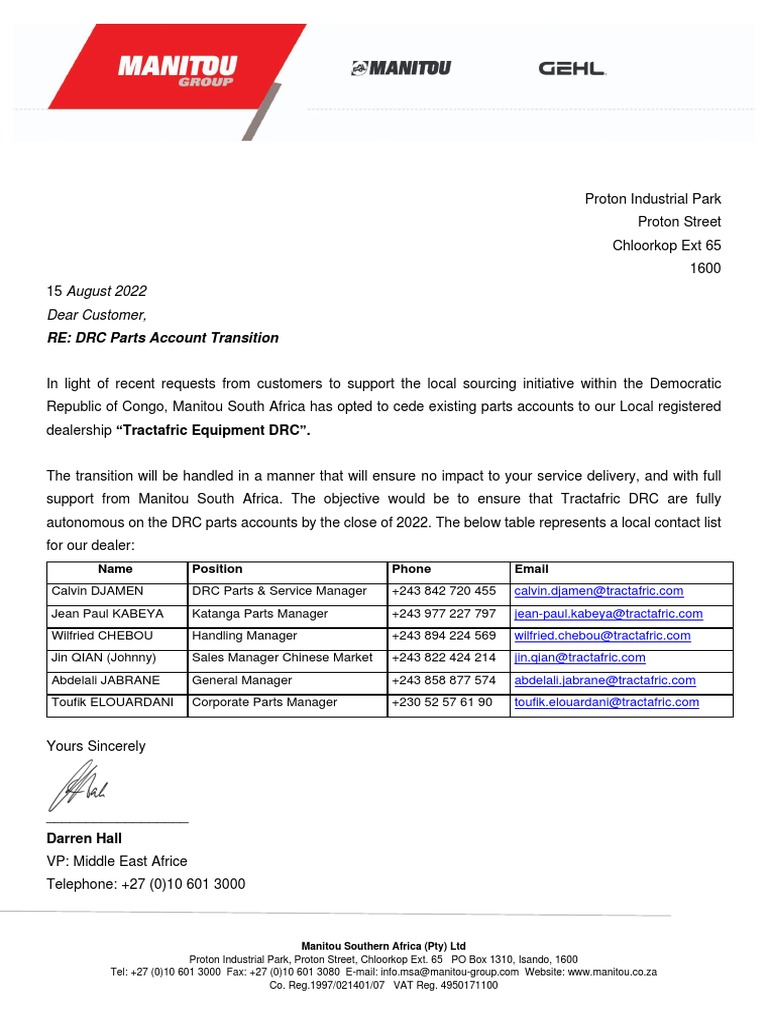 DRC Parts Account Transition Notice | PDF