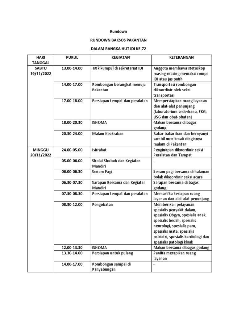 Rundown Acara Hut Idi 2 | PDF