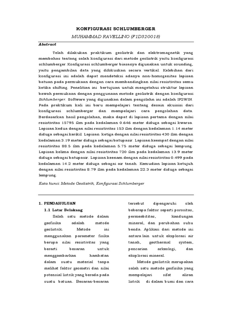 Muhammad Ravellino - Laporan Konfigurasi Schlumberger | PDF | Sains & Matematika