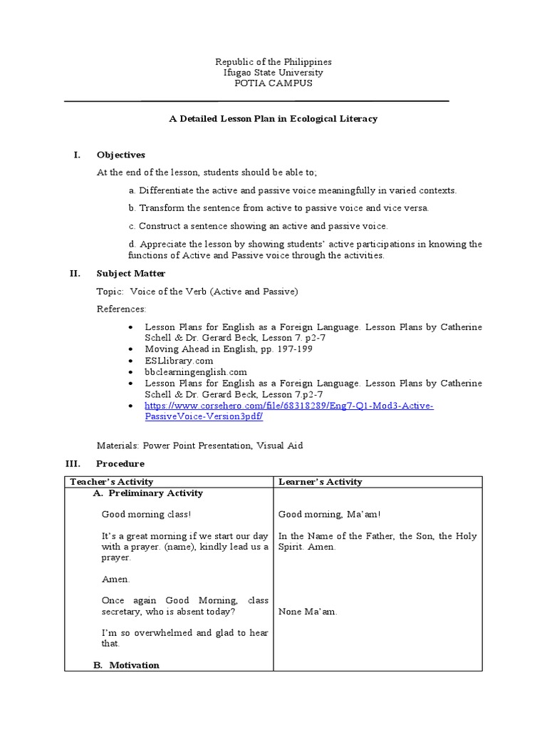GROUP1Lesson Plan - VOICES OF VERB | PDF | Verb | Subject (Grammar)