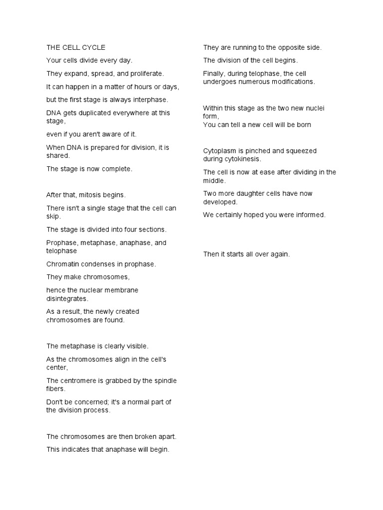 Poem About Cell Cycle | PDF