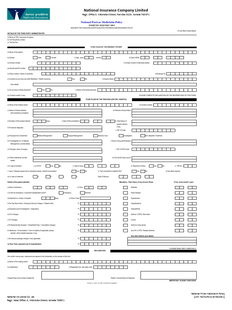 NPMP Parivar Claim Form | PDF | Insurance | Hospital