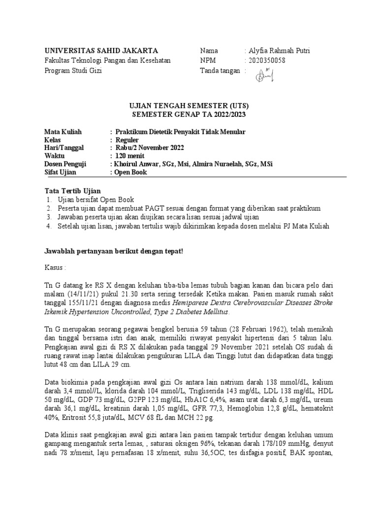 Alyfia Rahma Putri - 2020350058 - UTS PRAK - DIET PTM | PDF