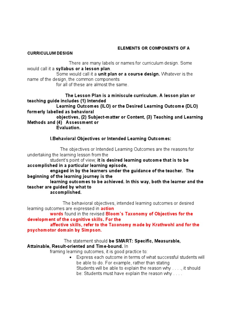 Elements or Components of A Curriculum Design | PDF | Educational ...
