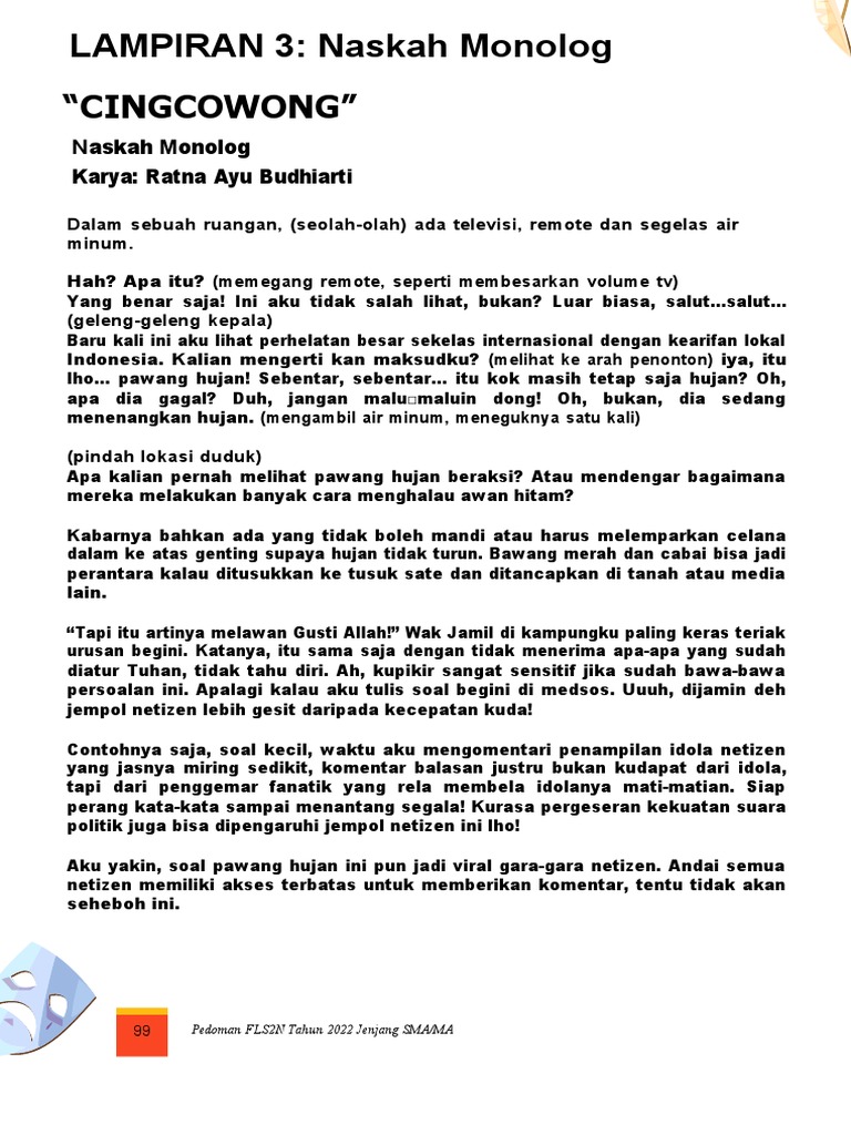 Monolog Cingcowong: Ritual dan Tradisi | PDF | Seni | Agama & Spiritualitas