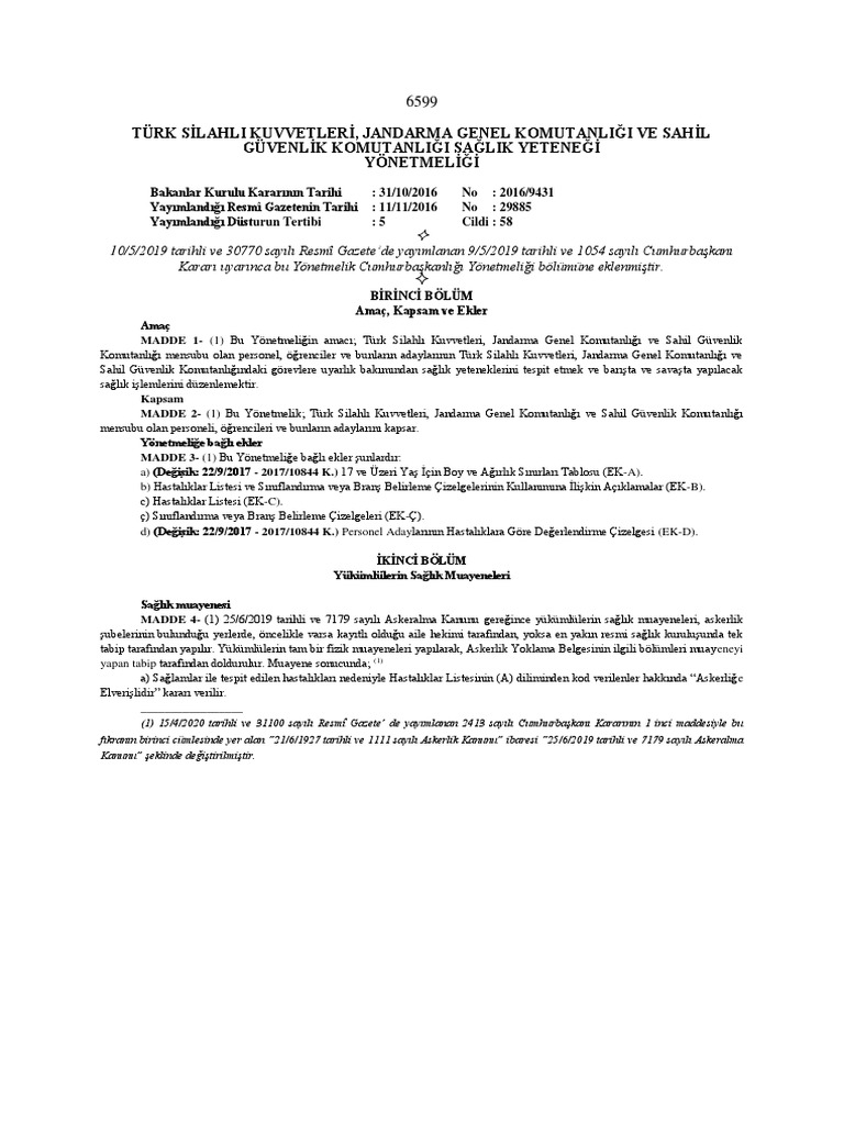 TSK Sağlık Yönetmeliği | PDF
