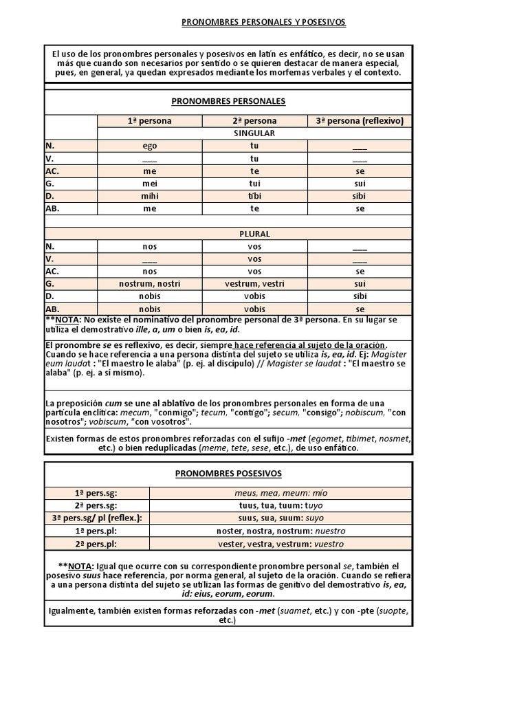 Cuadro de Pronombres Personales y Posesivos | PDF | Numero Gramatical ...