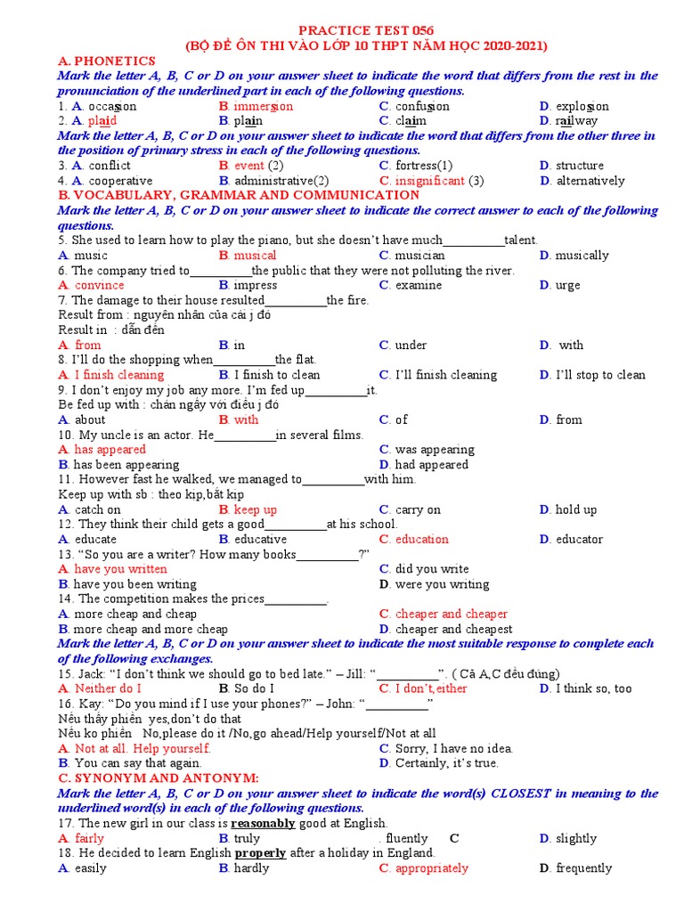 Grade 10 English Practice Test 2021 | PDF