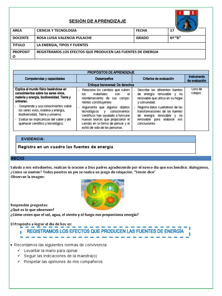 Fuentes y Tipos de Energía para 6º Grado | PDF | Energía renovable ...