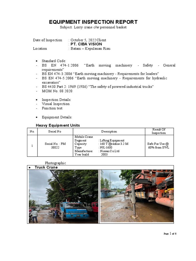 Preliminary Report ICiba (Lifting Gear) | PDF | Crane (Machine) | Truck
