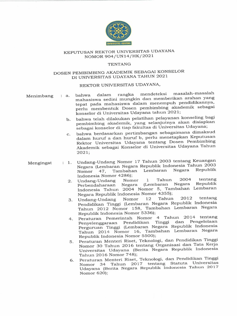 Keputusan Rektor UNUD SK 904 BKM | PDF