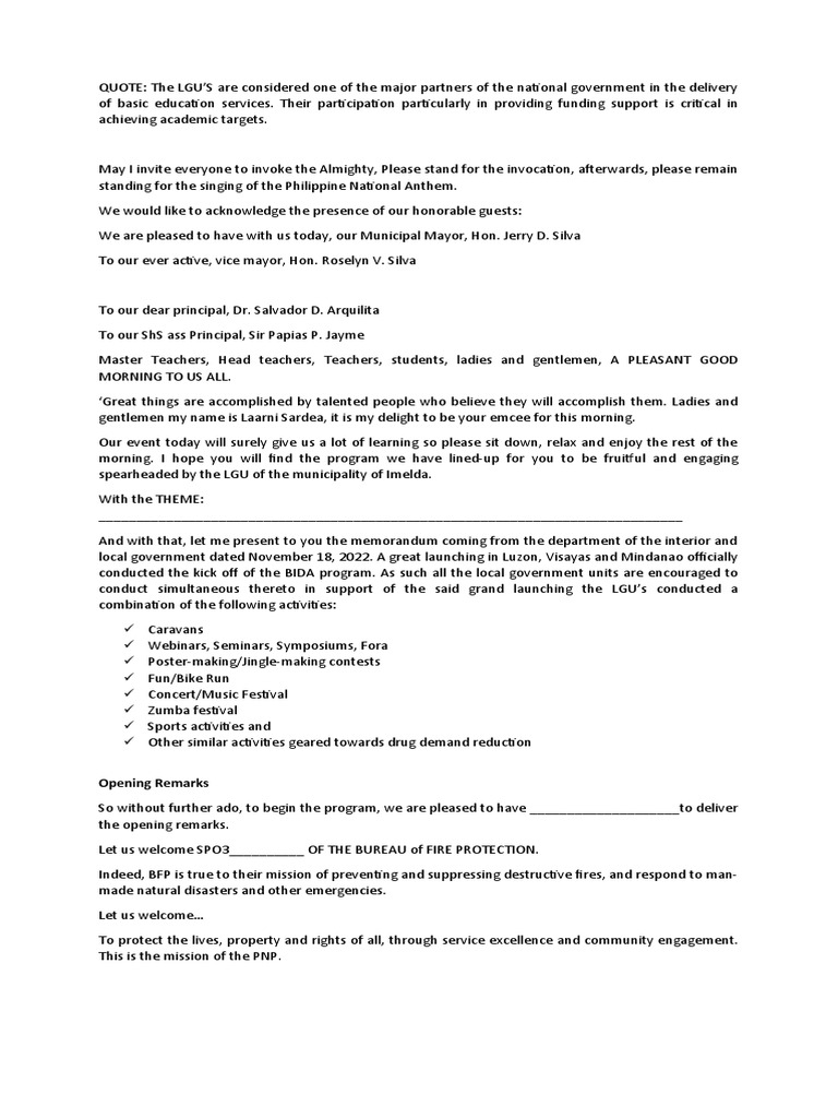 Lgu Script Emcee | PDF