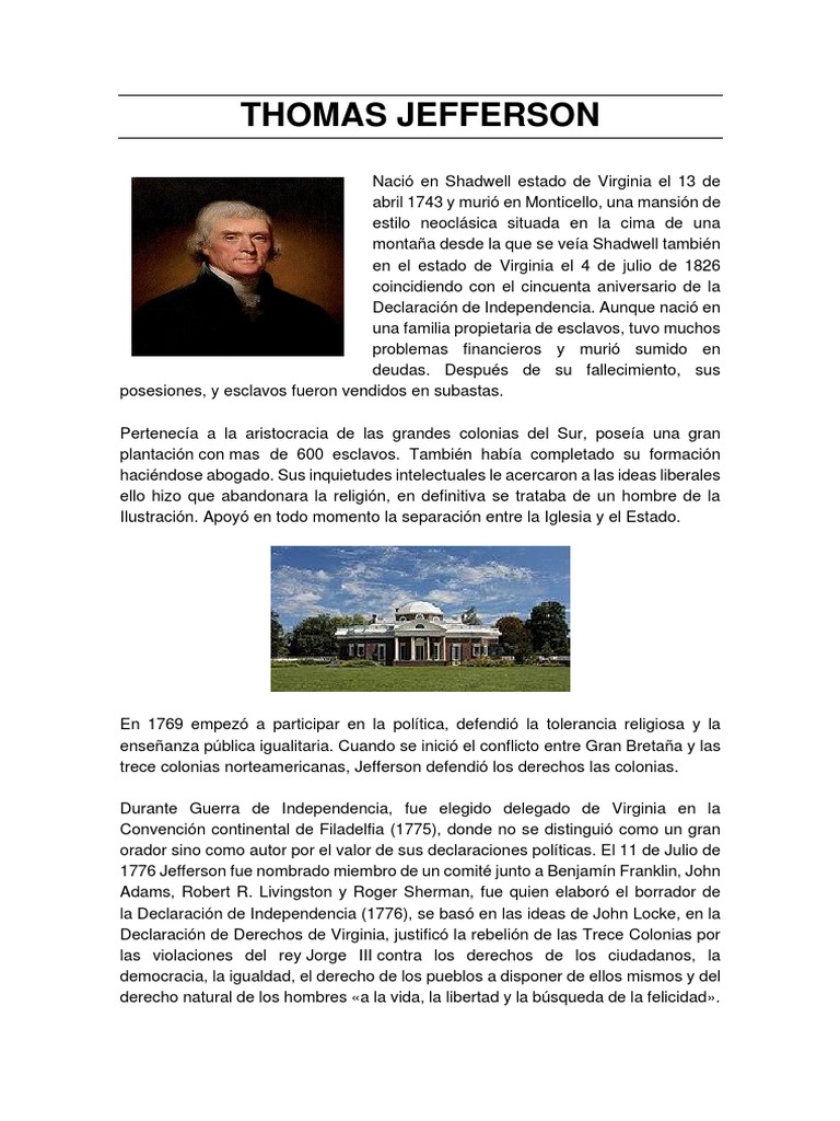 Thomas Jefferson | PDF | Thomas Jefferson | Declaración de independencia de los Estados Unidos