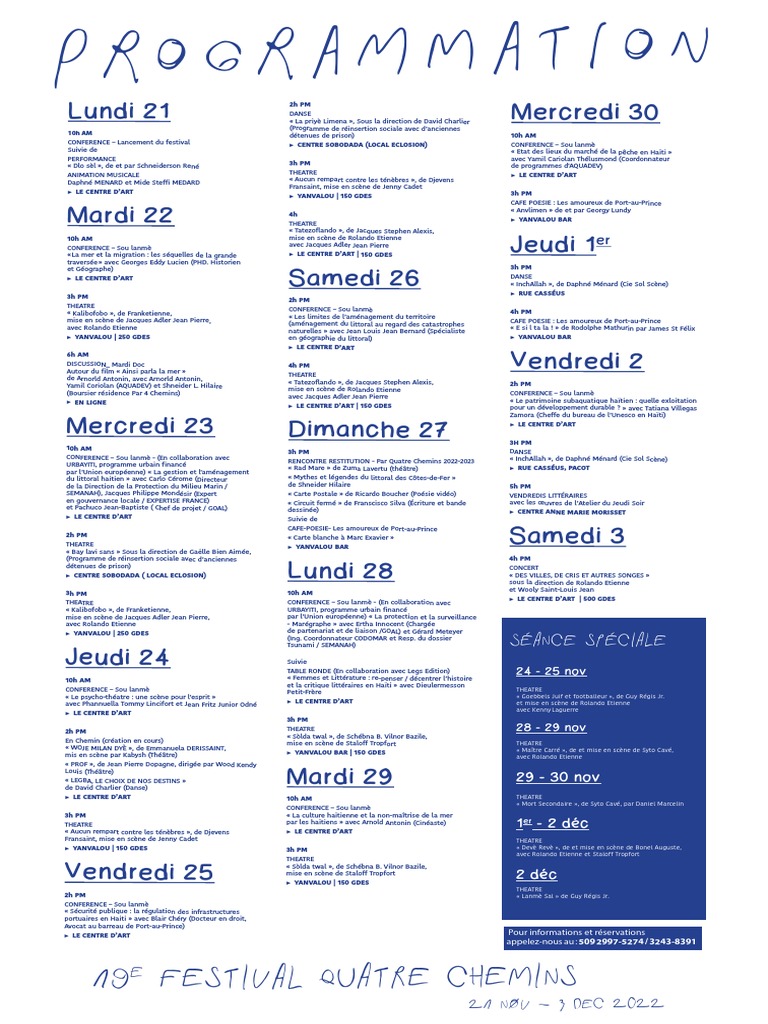 Festival Quatre Chemins 2022 : Programme | PDF