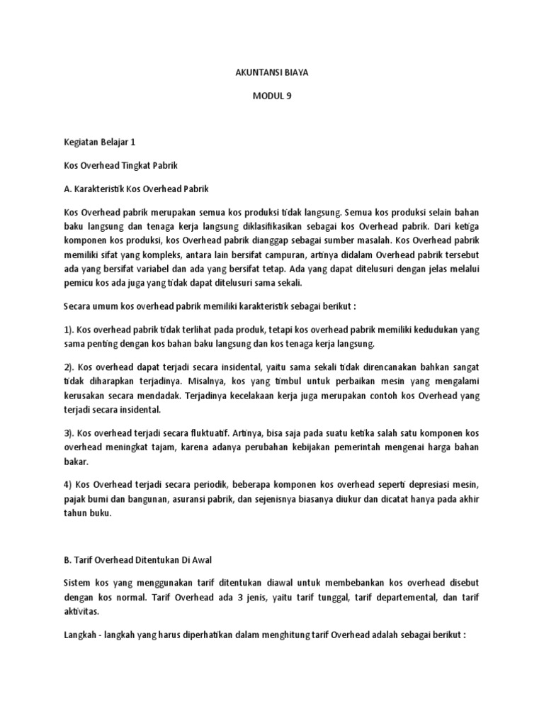Kos Overhead Pabrik: Karakteristik & Tarif | PDF