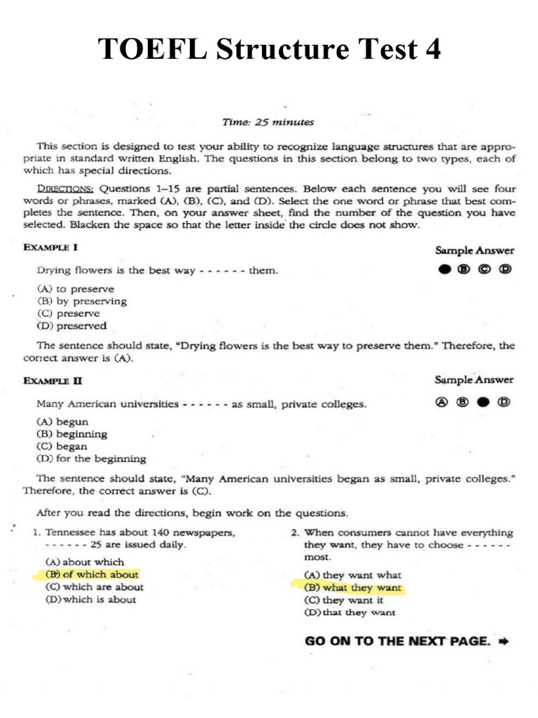 TOEFL Structure Test 4 | PDF