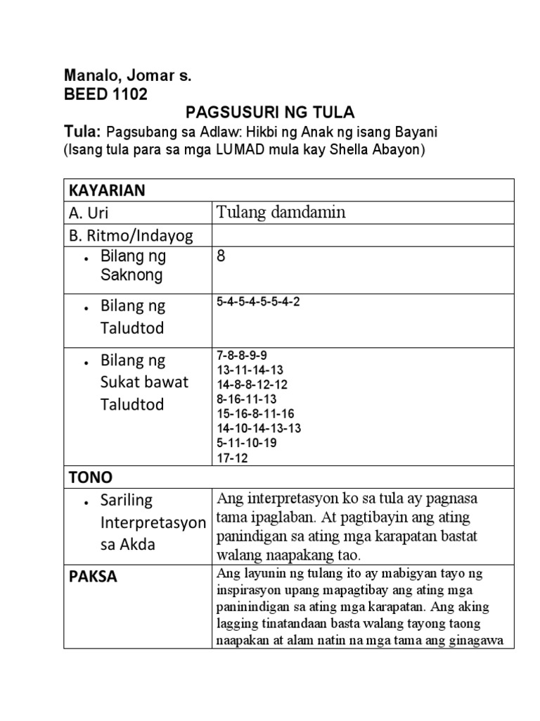 Pagsusuri NG Tula | PDF
