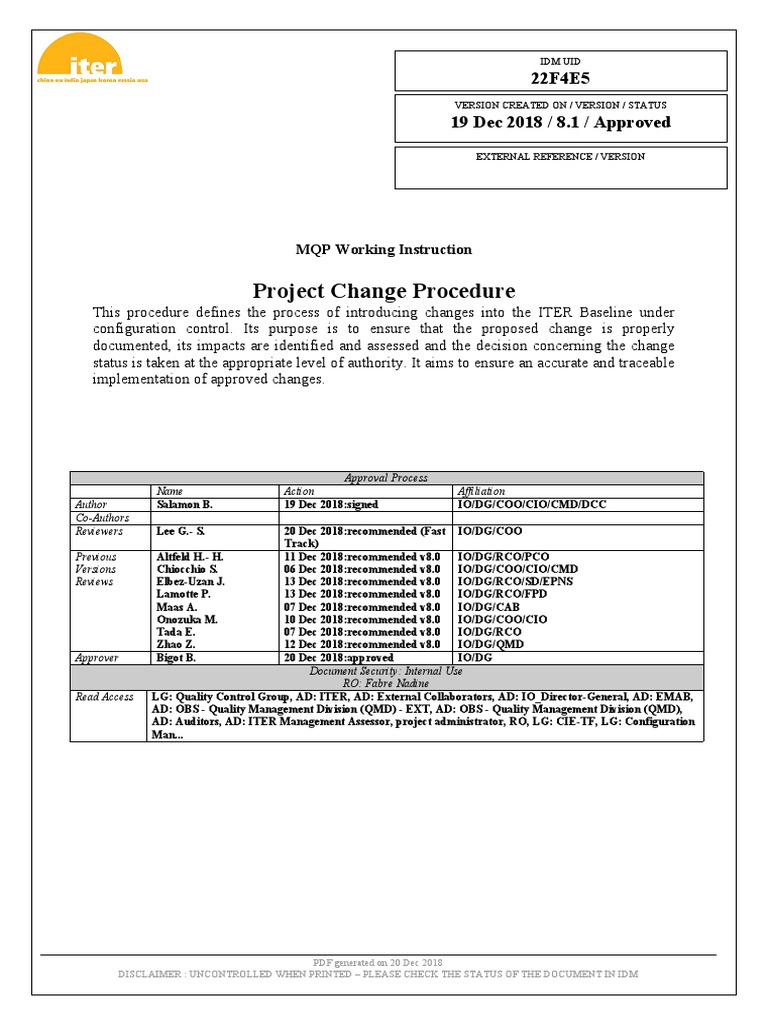 ITER Project Change Procedure Guide | PDF | Polymerase Chain Reaction ...