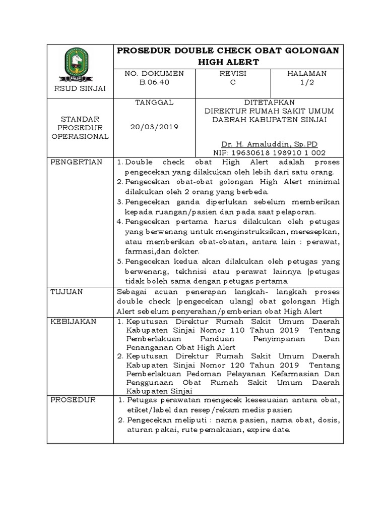 SPO Double Check Obat Gol - High Alert | PDF